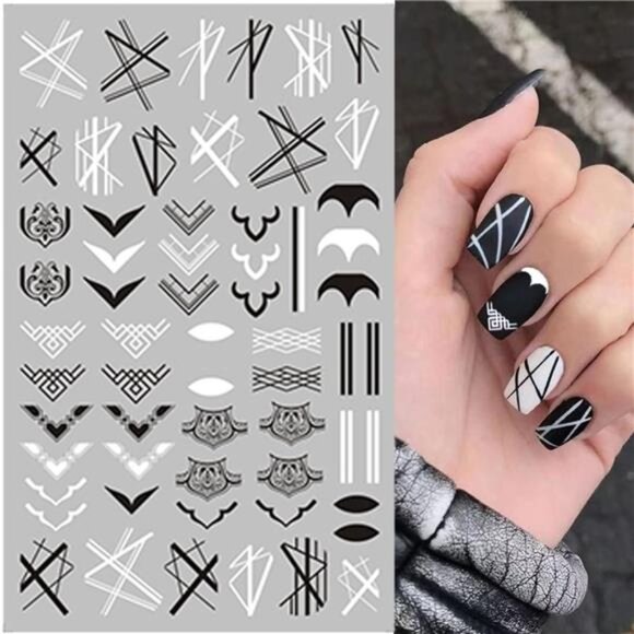 Makeup | 1 Sheets Black White Geometric Nail Art Stickers Decals 3d ...